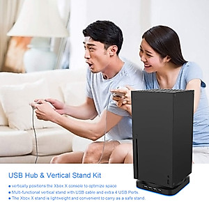 Vertical Stand for Xbox Series X Console, 4 Ports USB Hub Combo Kit Docking Station, AKNES Xbox Series X Vertical Stand with USB2.0 Extender Adapter Splitter for Xbox X