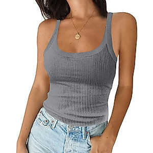 Ivay Womens Scoop Neck Ribbed Knit Tank Top Sexy Cotton Sleeveless Camisole Shirts