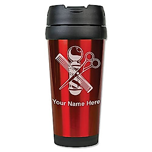 LaserGram 16oz Coffee Travel Mug, Barber Shop Pole, Personalized Engraving Included (Red)