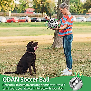 QDAN Dog Soccer Balls Toy with Bell Inside, Outdoor Interactive Dog Toys for Tug of War, Puppy Birthday Gifts, Dog Water Toy, Durable Ropes Squeaky Soccer Dog Ball for Small and Medium Dogs （6 INCH）
