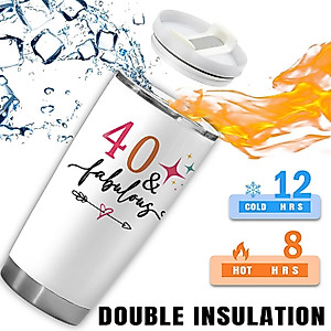 40Th Birthday 20 Oz Tumbler For Women, 40 And Fabulous Cup, 1985 Birthday Decorations - Forty Years Old Gifts For Lady, Mom, Aunt, Grandma, Wife, Sister - Funny 40-Year-Old Gift & Birthday Decoration