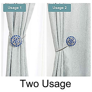 uxcell 2 Pack Magnetic Curtain Tiebacks 15 Inch Curtain Holdbacks Window Tassels Tie Backs Clips Decorative Rope Curtain Holdback Holder, Blue