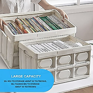 Folding Storage Bin with MDF Lid, 30L Storage Box Container Stackable Shelf Baskets Cloth Closet Car Organizers Outdoor Picnic Transport Box Toy Clothes Books Holder Plastic Collapsible Tote Crate