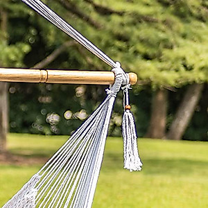 Lazy Daze Hammocks Hanging Chair Caribbean Swing Chair Hammock Chair w/Soft-Spun Cotton Rope, 40" Hardwood Spreader Bar Wide Seat, Max 300 Pounds, for Indoor Outdoor Garden Yard, White with Macrame