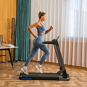 OVICX Portable Foldable Compact Home Treadmill with Shock Absorption with Bluetooth Connectivity, Fitness Tracking App, and Pulse Sensors
