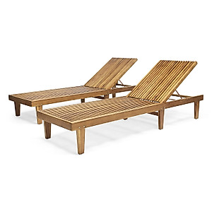 Christopher Knight Home Nadine Outdoor Wooden Chaise Lounge (Set of 2), Teak Finish