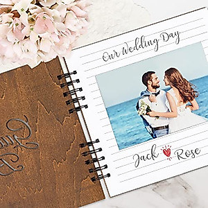 Creawoo Wooden Wedding Guest Book Reception Sign in Photo Album with Table Sign, Pen & Holder, Hardcover Memory Registry Guestbook with 90 White Pages for Baby Shower, Birthday, Bridal Shower, Wedding
