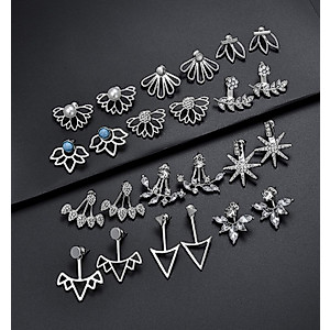 Tornito 12 Pairs Lotus Flower Earring Studs Chic CZ Earrings Jackets For Wome Silver Tone