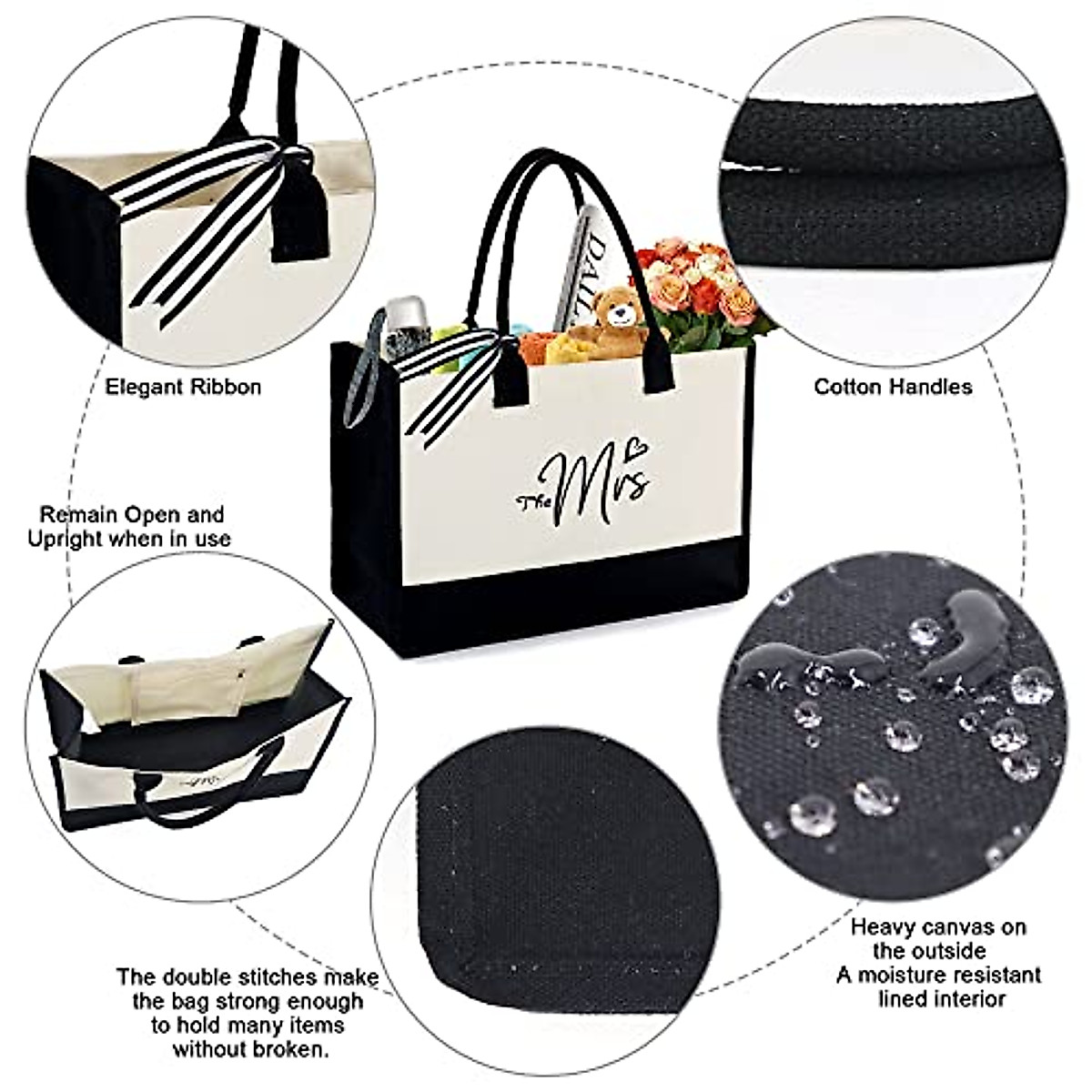 BeeGreen Canvas Tote Bag 12OZ Cute Bees & Canvas Tote Bag for Women with Zipper Pocket Personalized Gifts Embroidery Monogram Tote 13OZ Intial Tote Beach Bag