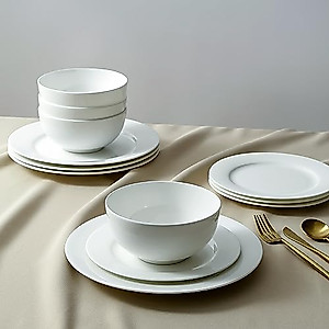 Stone Lain Aria Bone China 12-Piece Dinnerware Set, White