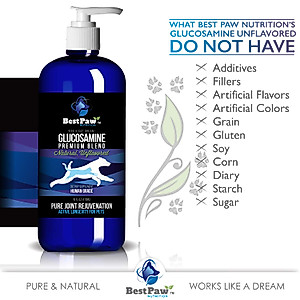 Best Paw Nutrition - Unflavored Liquid Glucosamine for Dogs & Cats - Chondroitin, MSM, Hyaluronic Acid - Dog Arthritis Home Remedy - Joint Supplement for Hip & Joint Pain Relief Pets Love - 16oz