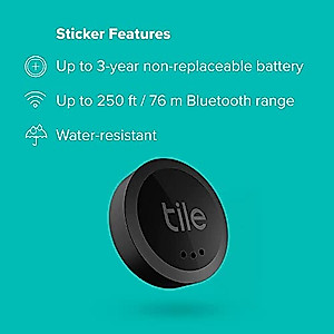 Tile Sticker 1-Pack. Small Bluetooth Tracker, Remote Finder and Item Locator, Pets and More; Up to 250 ft. Range. Water-Resistant. Phone Finder. iOS and Android Compatible, Black