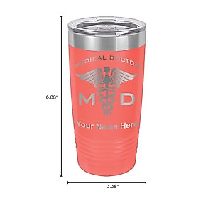 LaserGram 20oz Vacuum Insulated Tumbler Mug, MD Medical Doctor, Personalized Engraving Included (Coral)