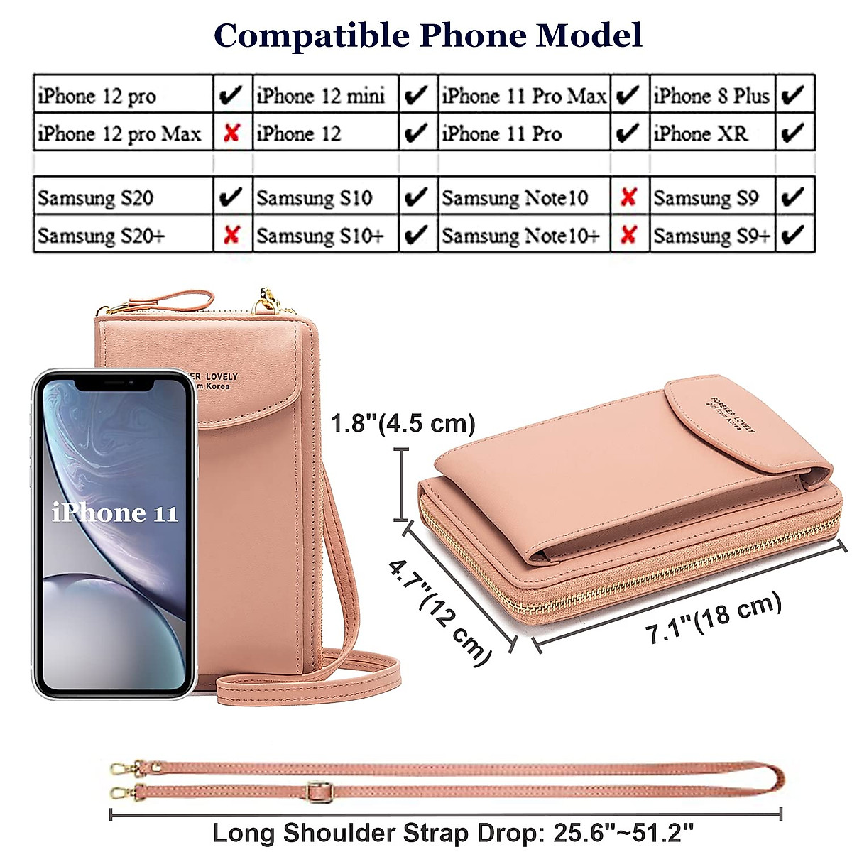 PAHVRION Small Crossbody Cell Phone Purse，Shoulder Bag with Strap for Women Cell Phone Purse Wallet with Credit Card Slots，Blue