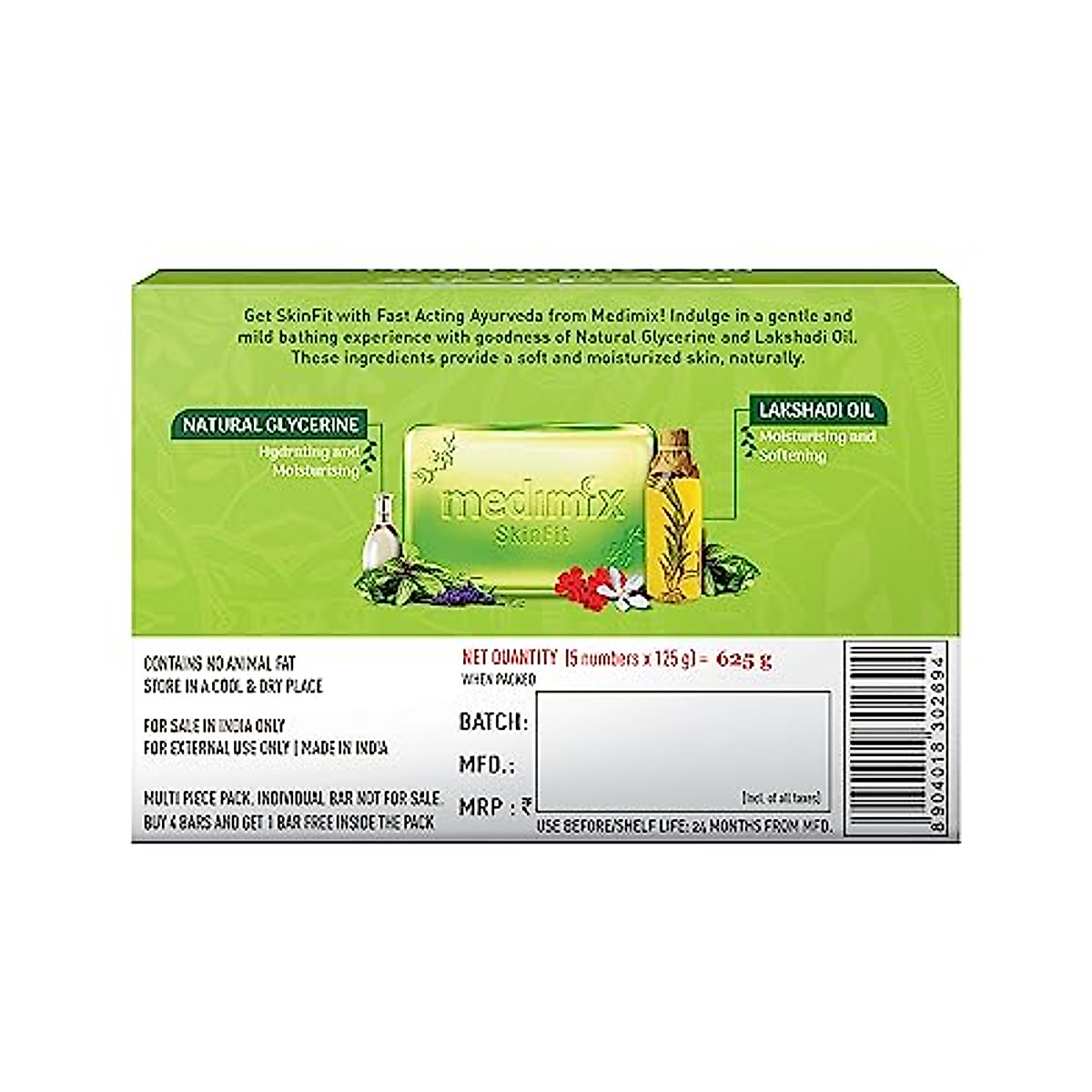 Medimix Ayurvedic Glycerine Soap, 125g (4+1 Super Saver Pack)