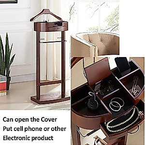 HALYING Clothes Valet Stand, Floor Standing Clothes Valet, Suit Hanger Rack with Drawer and Solid Frame Crease-Free Suit Coat Stand Storage Wooden for Hallway Dressing Room