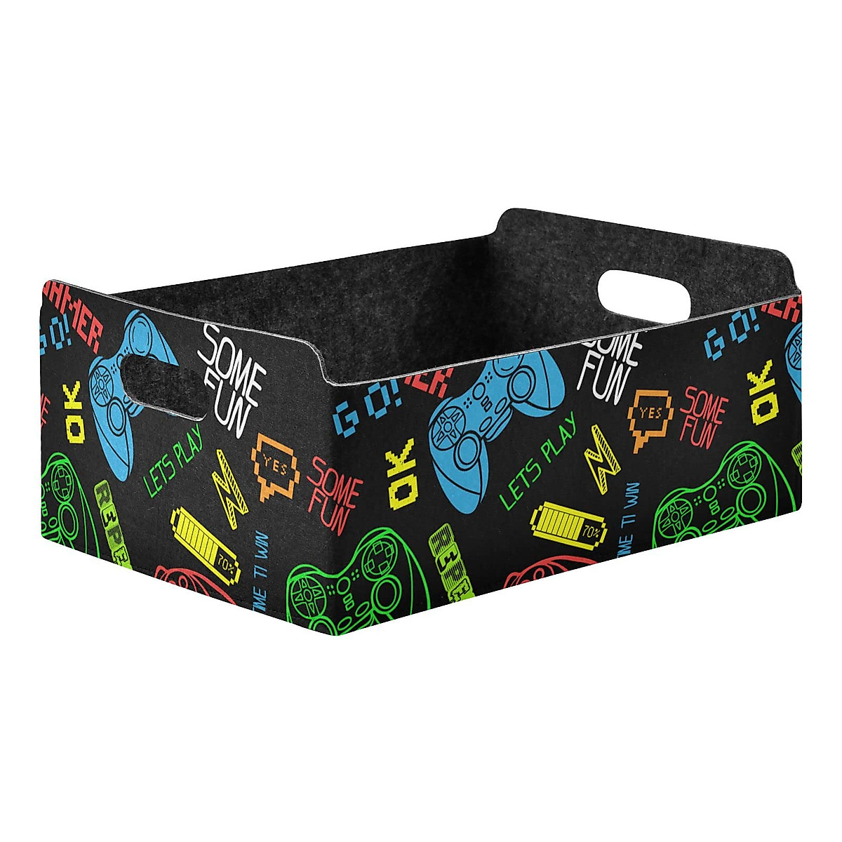 Fabric Storage Cube Gamepad Anime 13.7 × 10.2 × 5.1 inch Decorative Foldable Storage Basket Organizer with Handles Rectangle Thick for Multi Use