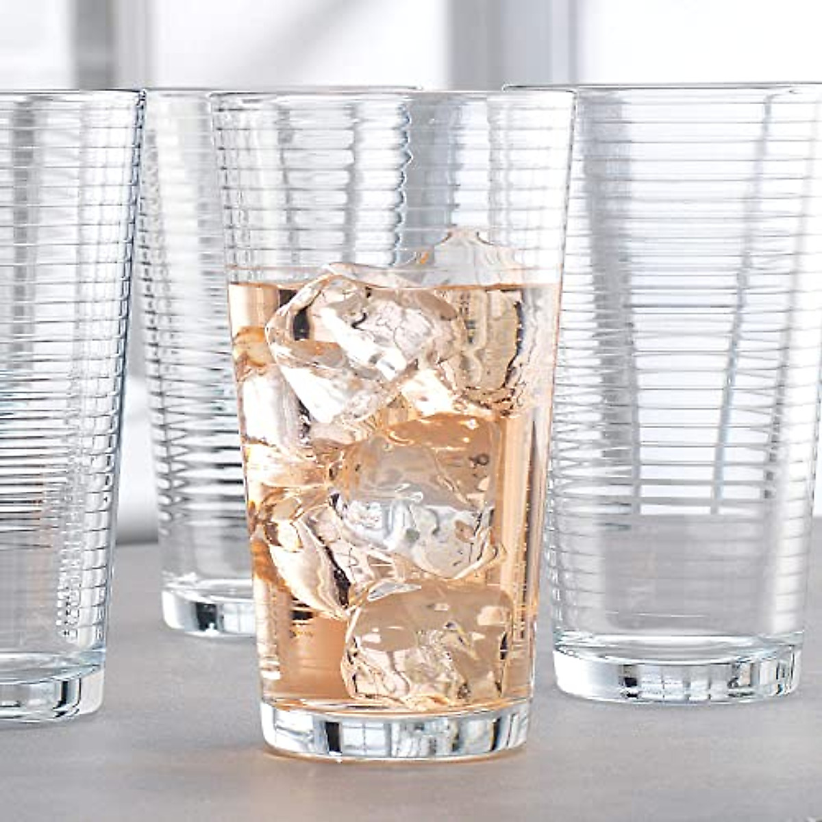 Drinking Glasses - Set of 8 Glass Cups, 4 Highball Glasses (17oz) 4 Rocks Glasses (13oz) Ribbed Glasses for Mixed Drinks, Water, Juice, beer, Wine, Excellent Gift!