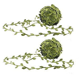 AFOHOME 2PCS 66FT Artificial Vines, Leaf Ribbon,Artificial Eucalyptus Leaf, Green Garland Leaves Foliage Green Leaves Ribbon Wedding Wall Crafts Party Décor