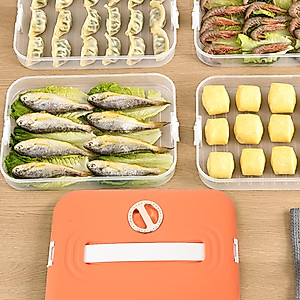 3 Layer Refrigerator Dumpling Box, Stackable Dumpling Food Containers, Dumpling Box Bins Holder with Lids for Refrigerator ( Orange )