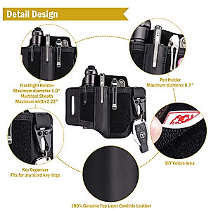 VIPERADE PL3 Multitool Sheath, Leather Sheath with DIY Patch Area, EDC Pocket Organizer for Men, Leatherman Sheath Flashlight Holder with Pen Holder, EDC Belt Organizer with Key Holder (A-Black)