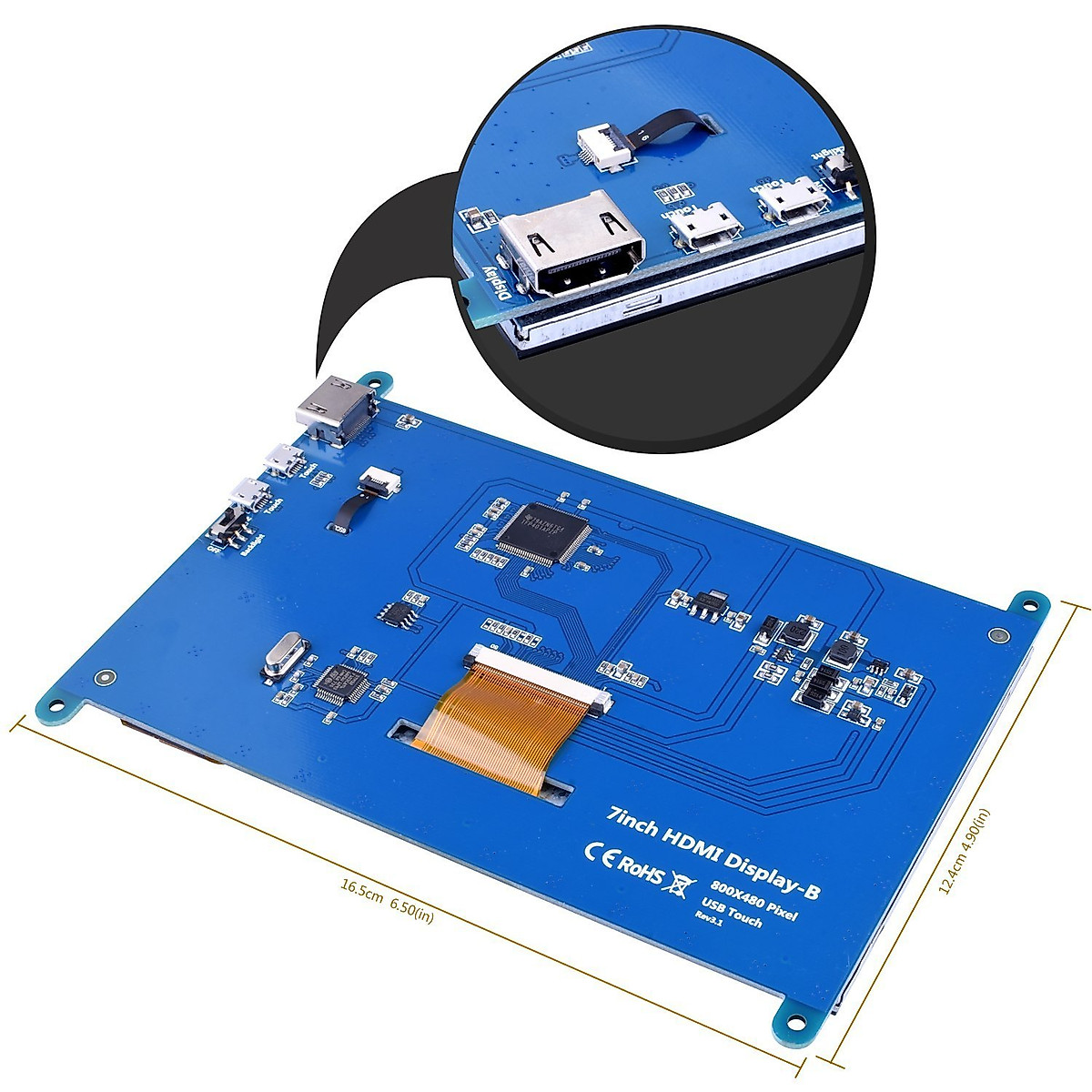 Kuman 7 Inch Capacitive Touch Screen TFT LCD Display HDMI Module 1024x600 for Raspberry Pi 3 2 Model B and RPi 1 B+ A BB Black PC Various Systems SC7B