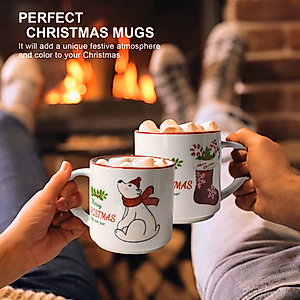 QIKSION Christmas Mugs Set of 6, 14oz Cute Ceramic Coffee Mugs, Stackable Christmas Coffee Mugs as Christmas Gifts for Family, Friends and Colleagues
