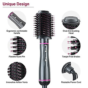 Hair Dryer Brush, 4 in 1 Detachable Blow Dryer & Volumizer Styler Hot Air Brush Hair Dryer Brush Blow Dryer Brush in One for Hair Drying Volumizing Straightening Curling Styling