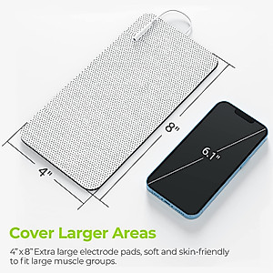 AUVON Extra Large Tens Unit Replacement Pads 4'' x 8" (2 Pcs), Premium Reusable Electrodes Latex-Free Tens Patches with Self-Stick Performance for Waist and Lower Back Pain Relief (Non-Irritating)