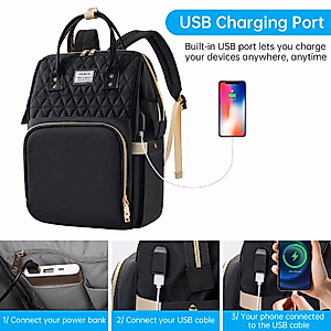 VSNOON Laptop Backpack for Women, 15.6 Inch Travel Backpack Purse with USB Port, Stylish, Water Resistant, Backpack for Women Men Girls Teacher Nurse School Work Travel, Black