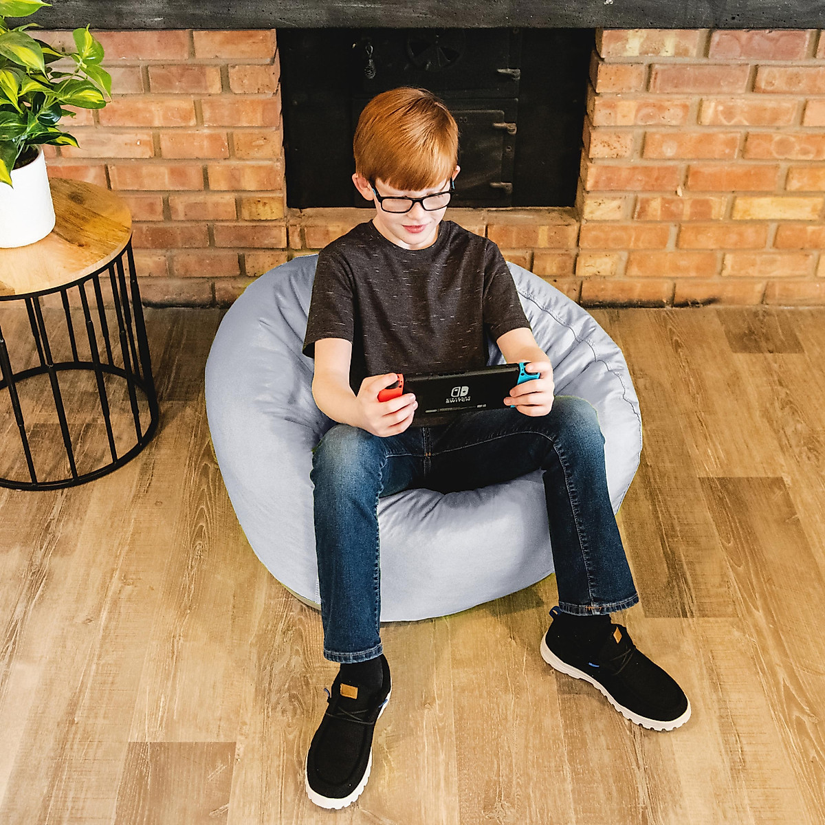 Big Joe Classic Bean Bag Chair, Gray Smartmax, Durable Polyester Nylon Blend, 2 feet Round