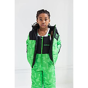 Minecraft Creeper Little Boys Zip Up Puffer Jacket and Snow Bib Ski Pants Green 7-8