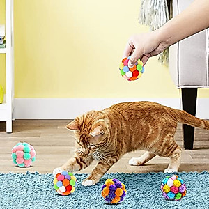 TUSATIY Cat Toys Balls with Bells,5PCS Cat Pom Pom Balls Toy,Tinsel Balls for Cats, Interactive Cat Toys for Indoor Cats and Kittens