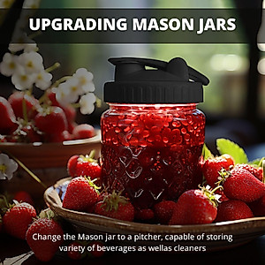 2 Pack Regular Mouth Flip Cap Mason Jar Lids for Mason Jars - Airtight Sealing, Leak-Proof Design, and Convenient Pouring Spout (Jars Sold Separately) (Black)