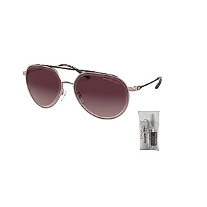 Michael Kors Antigua MK1041 Shiny Rose Gold/Cordovan Gradient 11088H 60MM Aviator Sunglasses for Women + BUNDLE With Designer iWear Eyewear Kit