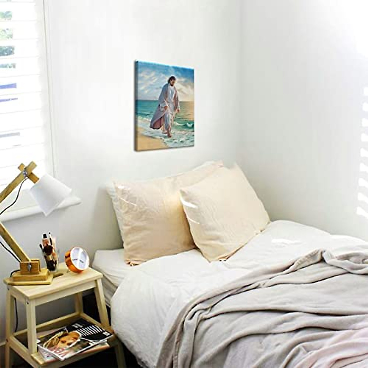 Jesus Christ Walking on the Beach Poster Catholic Canvas Print Christian Wall Art Bedroom Bathroom Wall Decor God Pictures Home Life Decoration 8x10 Inches
