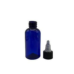 Natural Farms 2 oz Blue Boston Plastic Bottles -12 Pack Empty Bottle Refillable - BPA Free - Essential Oils - Aromatherapy | Black/Natural Twist Top Cap - Made in the USA