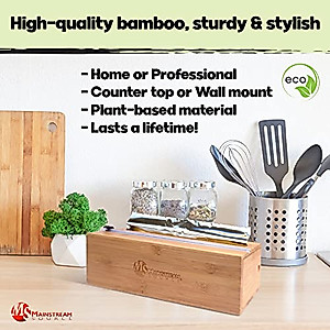 Mainstream Source® Large Bamboo Wrap Dispenser for 1000ft 12in Rolls – Extra Thick Foil and Plastic Wrap Organizer with Cutter & Labels, Works as Foil, Plastic Wrap, Parchment, or Wax Paper Holder