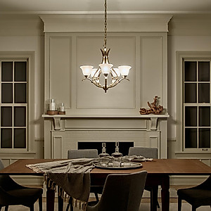 Kichler Dover 23" 5 Light Chandelier with Alabaster Swirl Glass in Antique Brass