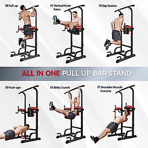 Pooboo Power Tower Dip Station, Pull Up Bar Stand for Fitness Home Gym Workout, Pull Up Dip Station, Multi-Function Power Tower Pull Up Bar,Adjustable Strength Training Fitness Equipment, 350LB Weight