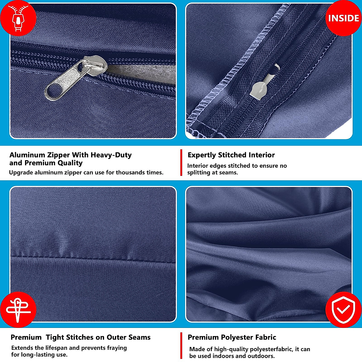 SUSIE'S GARDEN 4p Patio Cushion Covers Outdoor Patio Cushions Covers Replacement Waterproof with Zipper for 2 Pcs Patio Furniture Set, Slipcovers for Outdoor Cushions Dark Blue, Covers Only