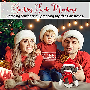 Plushland Sockiez Christmas Sock Monkey 6 Inches, with Santa Hat - Stuffed Animals Toy, Best Xmas Gift for Kids, Girls, Boys On This Holiday (Christmas)