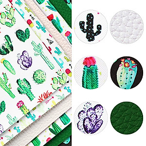 David accessories 6 Pcs 7.7"x12.9" (20 cm x 33 cm) Lychee Pattern Plant Cactus Printed Faux Leather Fabric Sheets Include 2 Kinds of Leather Fabric for DIY Bows Earrings Making Crafts (Cactus)