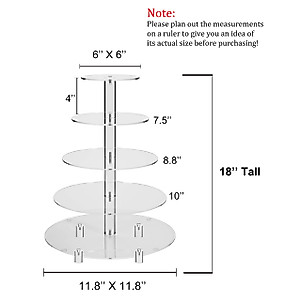 Jusalpha 5 Tier Circle Cupcake Stand With Light - Premium Cupcake Holder - Acrylic Cupcake Tower - Ideal for Weddings Birthday Parties, Candy Bar Decor 5RF-S (LED Light Option: Battery)