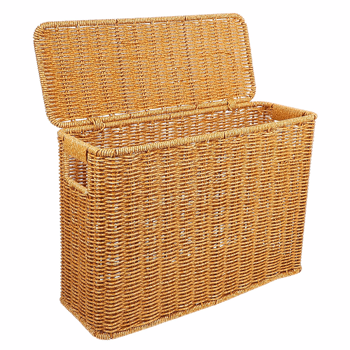 Gadpiparty Large Wicker Storage Basket with Lids Wicker Basket Rattan Magazine Holder Decorative Basket Bin Woven Storage Container, 15 Inch