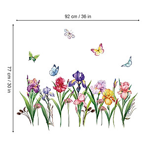 decalmile Garden Flower Wall Decals Narcissus Iris Floral Butterfly Wall Art Stickers Bedroom Living Room TV Wall Home Decor