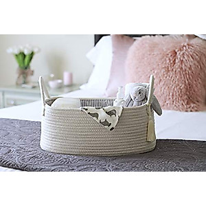 Emmy Baby Co. Rope Diaper Caddy Organizer - Large Nursery Storage Bin - Car Organizer - Baby Shower Basket - with 8 Pockets and Removable Dividers - Creamy White