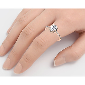 Blue Apple Co. Accent Halo Wedding Promise Ring Oval Cut Round Simulated Cubic Zirconia Rose Tone 925 Sterling Silver, Size - 8