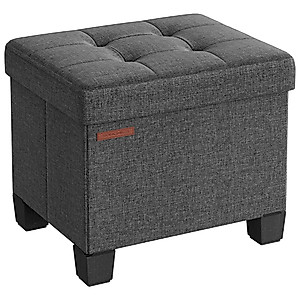 SONGMICS Storage Ottoman, Folding Storage Bench, Ottoman with Storage, Storage Ottoman Bench, for Living Room, Bedroom, 12.6 x 15.8 x 13.2 Inches, Dark Gray ULSF012G01