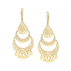 Ross-Simons Italian 14kt Yellow Gold Openwork Floral Lace Chandelier Earrings